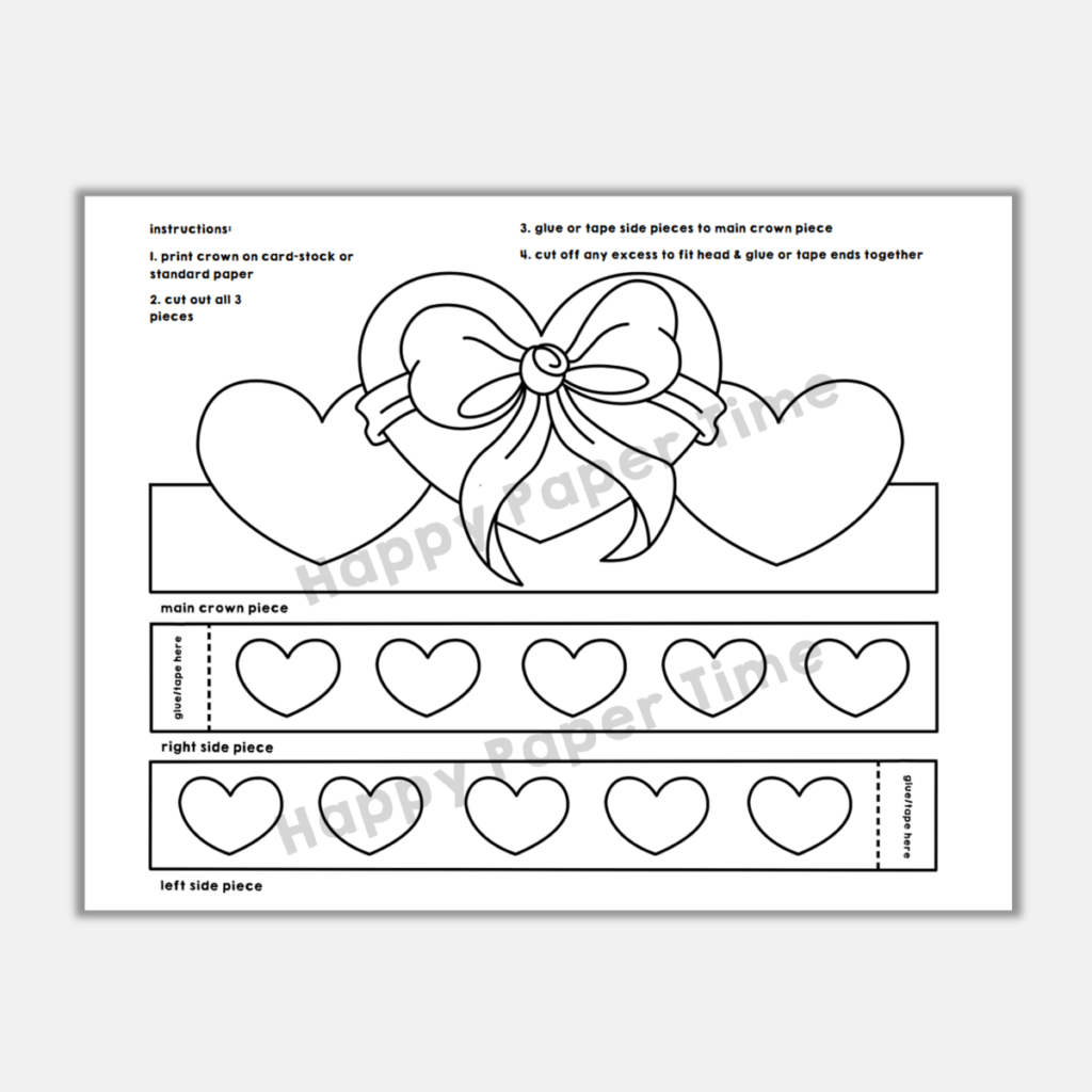 Hearts Valentine Paper Crown Printable Coloring Craft Activity | Made ...