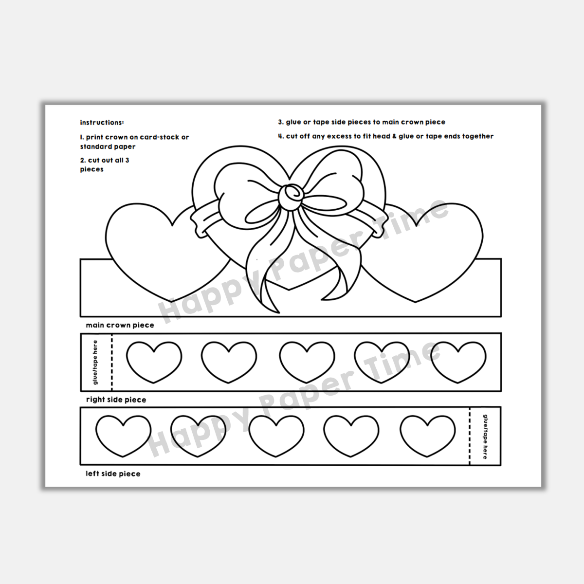 Hearts Valentine Paper Crown Printable Coloring Craft Activity | Made ...