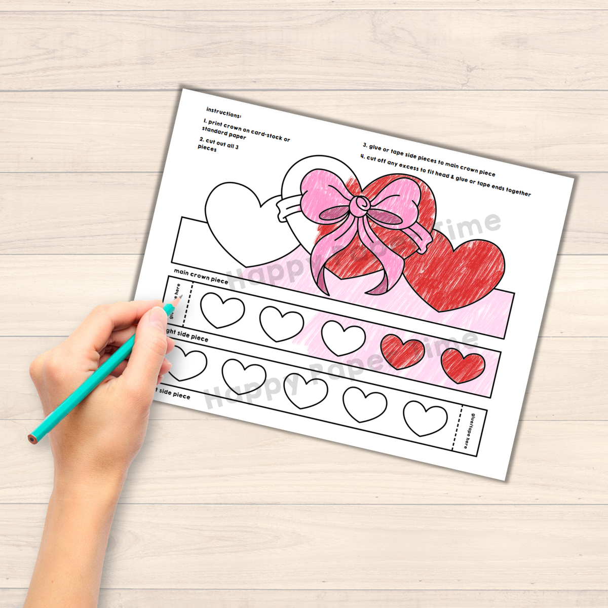 Hearts Valentine Paper Crown Printable Coloring Craft Activity | Made ...