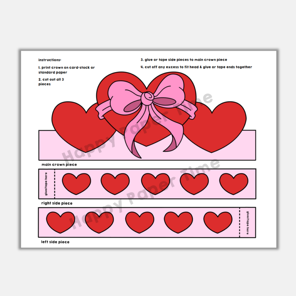 Hearts Valentine Paper Crown Printable Costume Craft Activity - Made By ...