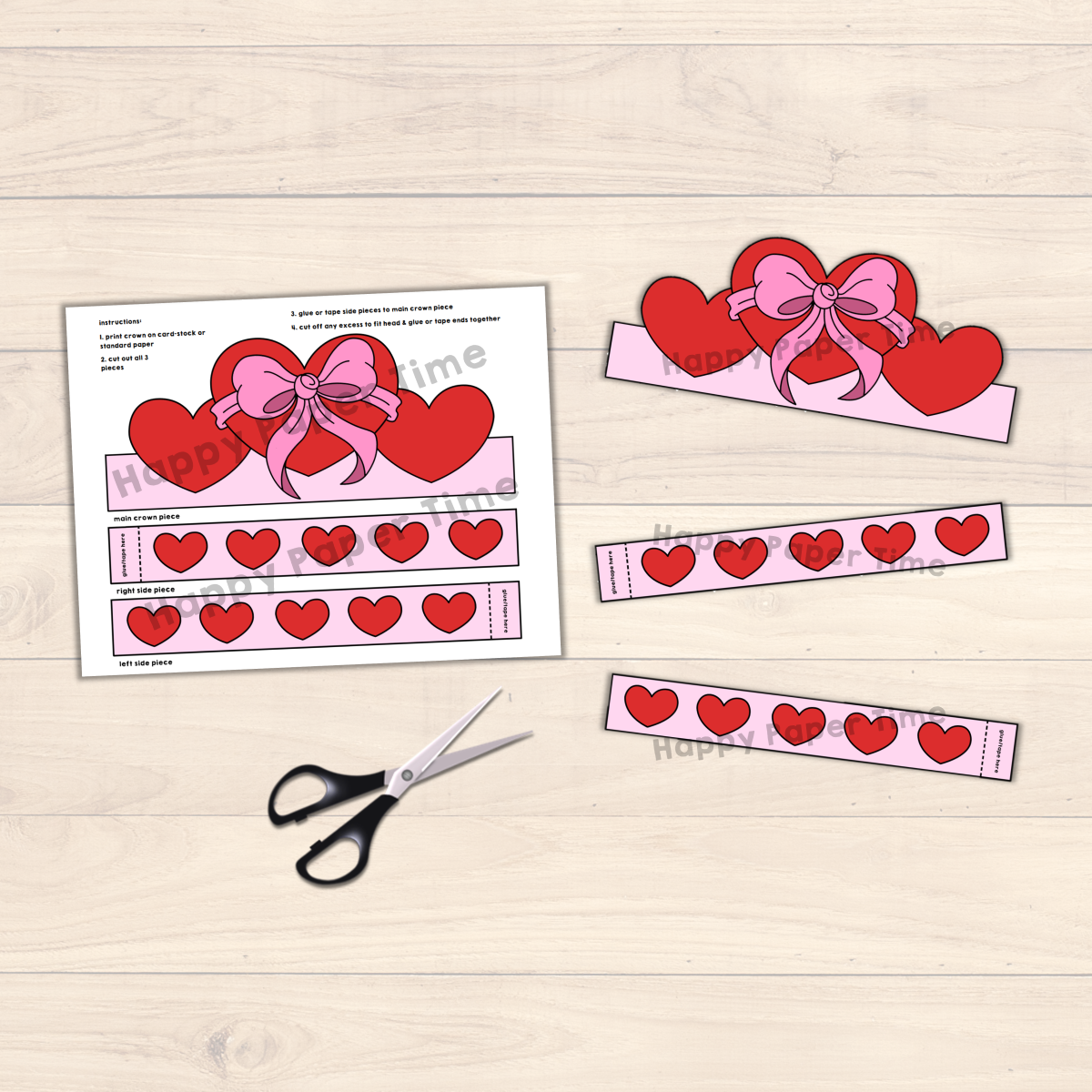Hearts Valentine Paper Crowns Printable Coloring Craft Activity | Made ...