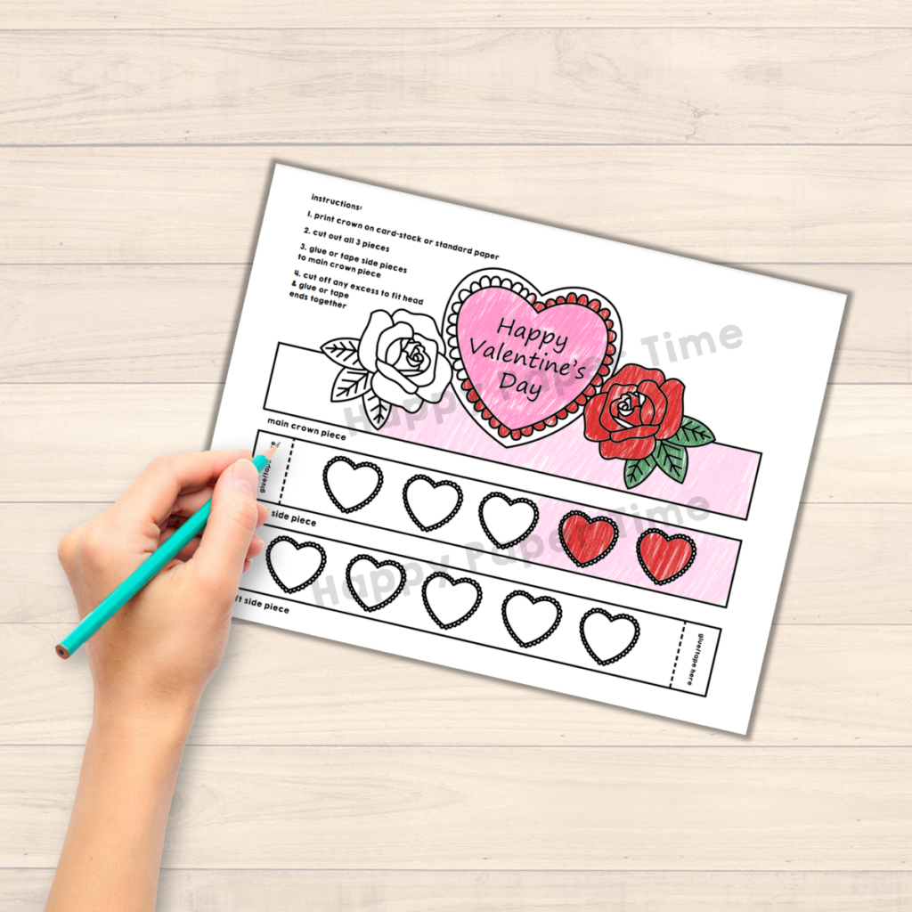 Happy Valentine's Day Paper Crown Printable Coloring Craft Activity ...