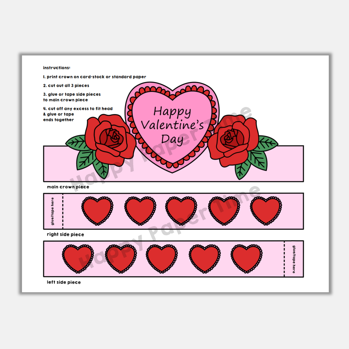 Happy Valentine’s Day Paper Crown Printable Costume Craft Activity ...