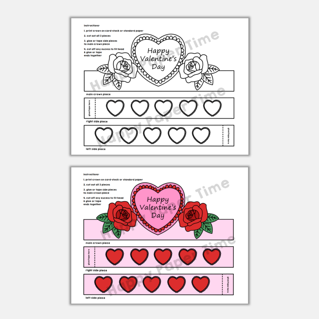 Happy Valentine’s Day Paper Crowns Printable Coloring Craft Activity ...