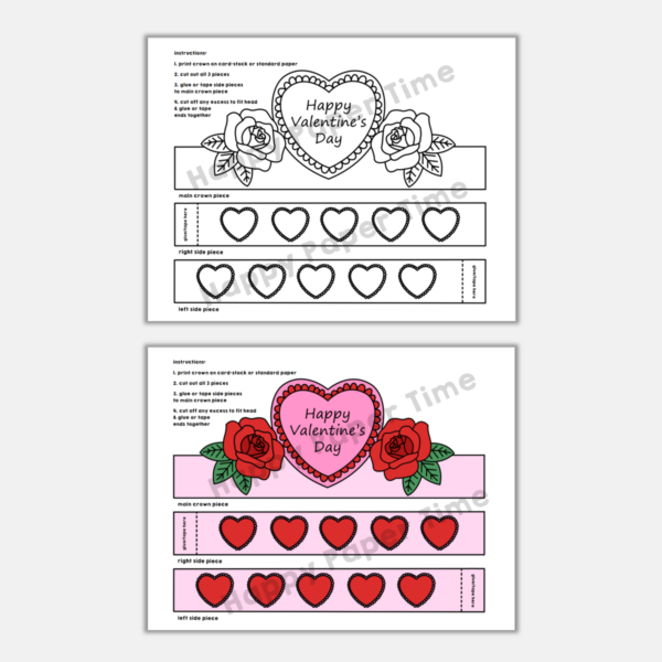 Happy Valentine’s Day Paper Crowns Printable Coloring Craft Activity ...