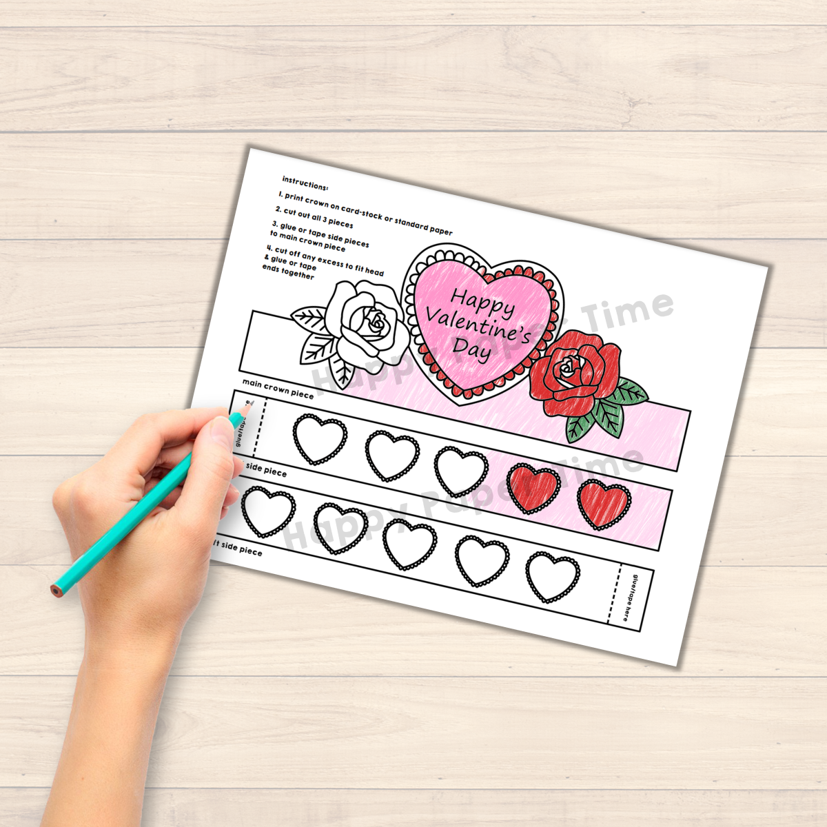 Happy Valentine’s Day Paper Crowns Printable Coloring Craft Activity ...