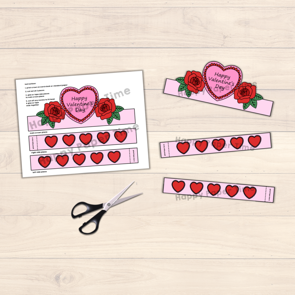 Happy Valentine’s Day Paper Crowns Printable Coloring Craft Activity ...