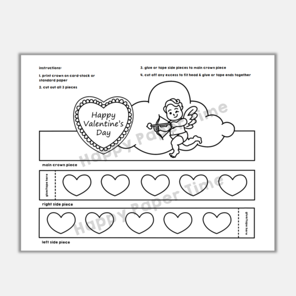 Cupid Paper Crown Printable Coloring Valentine Craft Activity | Made By ...