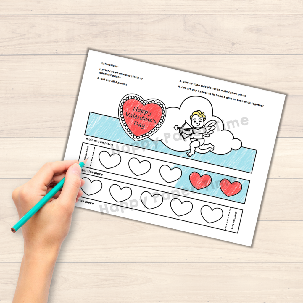 Cupid Paper Crown Printable Coloring Valentine Craft Activity | Made By ...