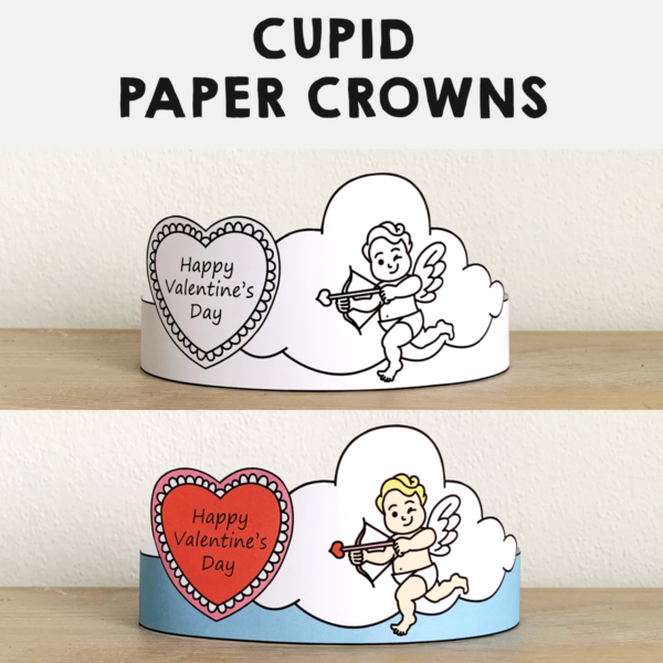 Cupid Paper Crowns Printable Coloring Valentine Craft Activity | Made ...