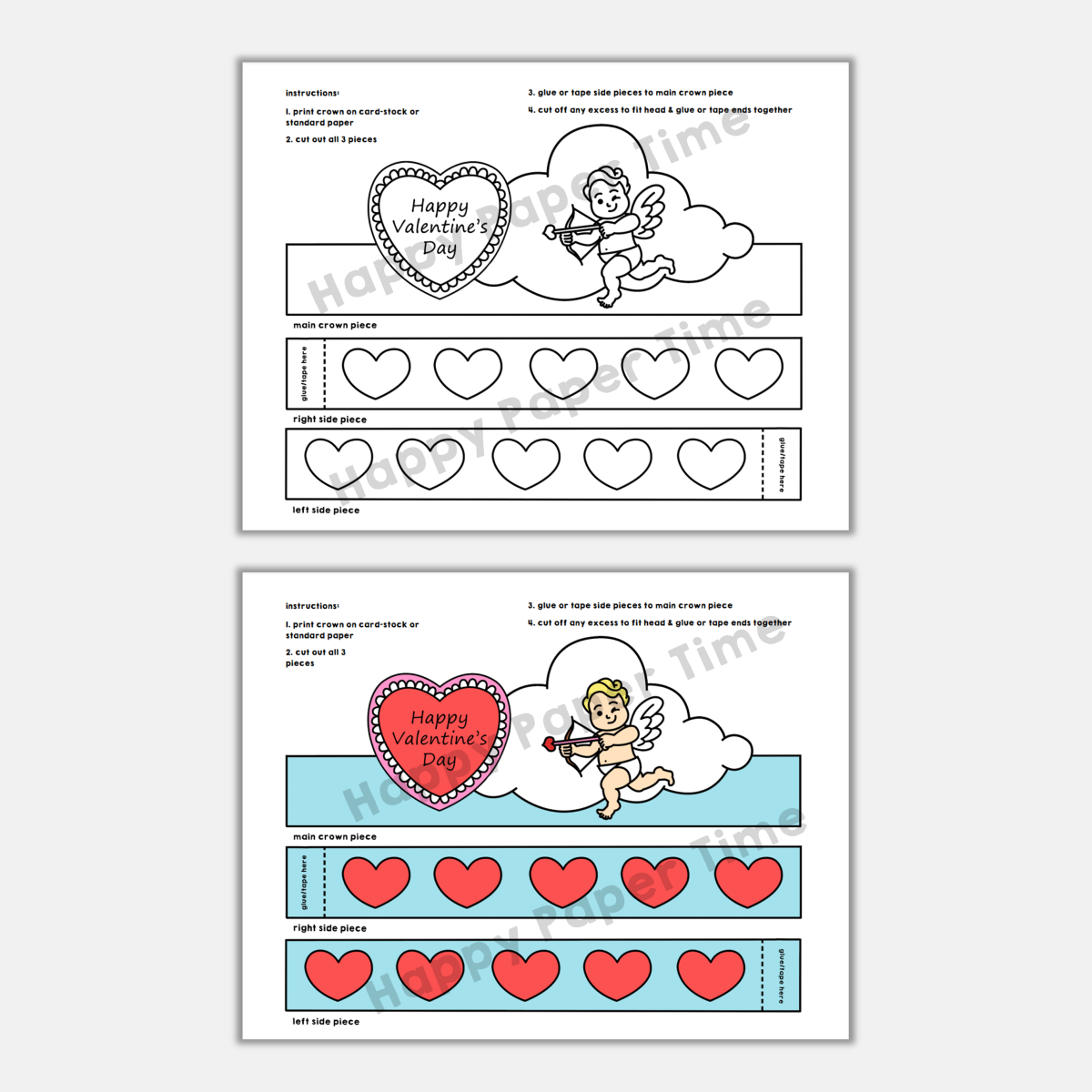 Cupid Paper Crowns Printable Coloring Valentine Craft Activity | Made ...
