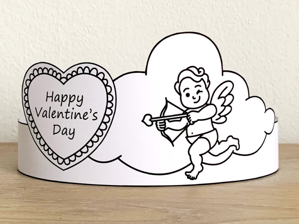 Cupid Paper Crowns Printable Coloring Valentine Craft Activity | Made ...