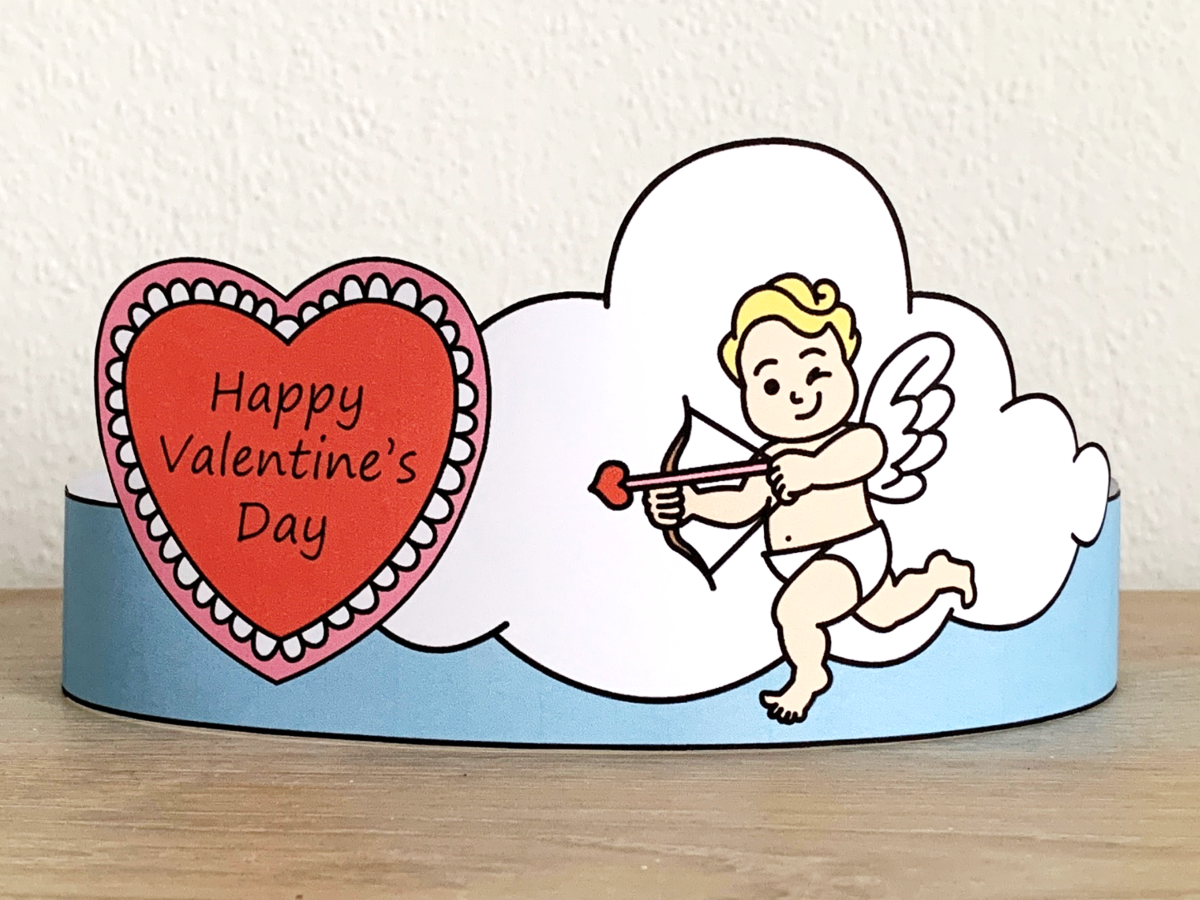 Cupid Paper Crowns Printable Coloring Valentine Craft Activity | Made ...