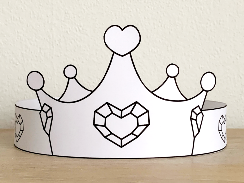 Heart Princess Paper Crown Printable Coloring Valentine Craft Activity ...
