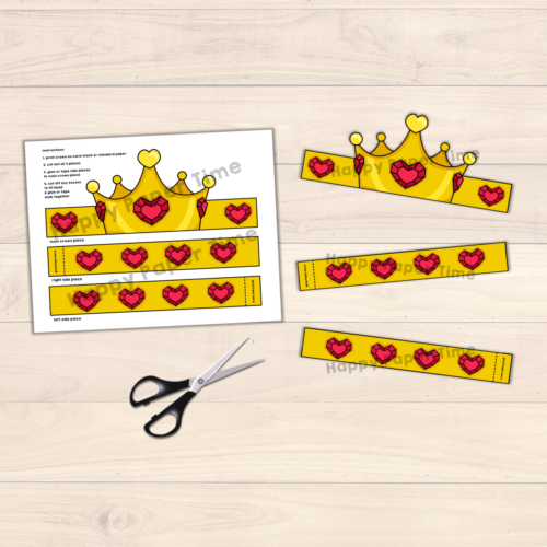 Heart Princess Paper Crown Printable Costume Valentine Craft Activity ...