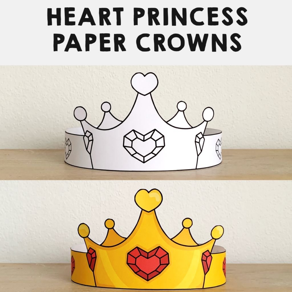 Heart Princess Paper Crowns Printable Coloring Valentine Craft Activity ...
