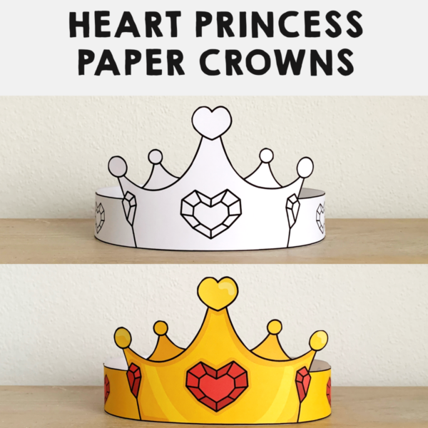 Heart Princess Paper Crowns Printable Coloring Valentine Craft Activity ...