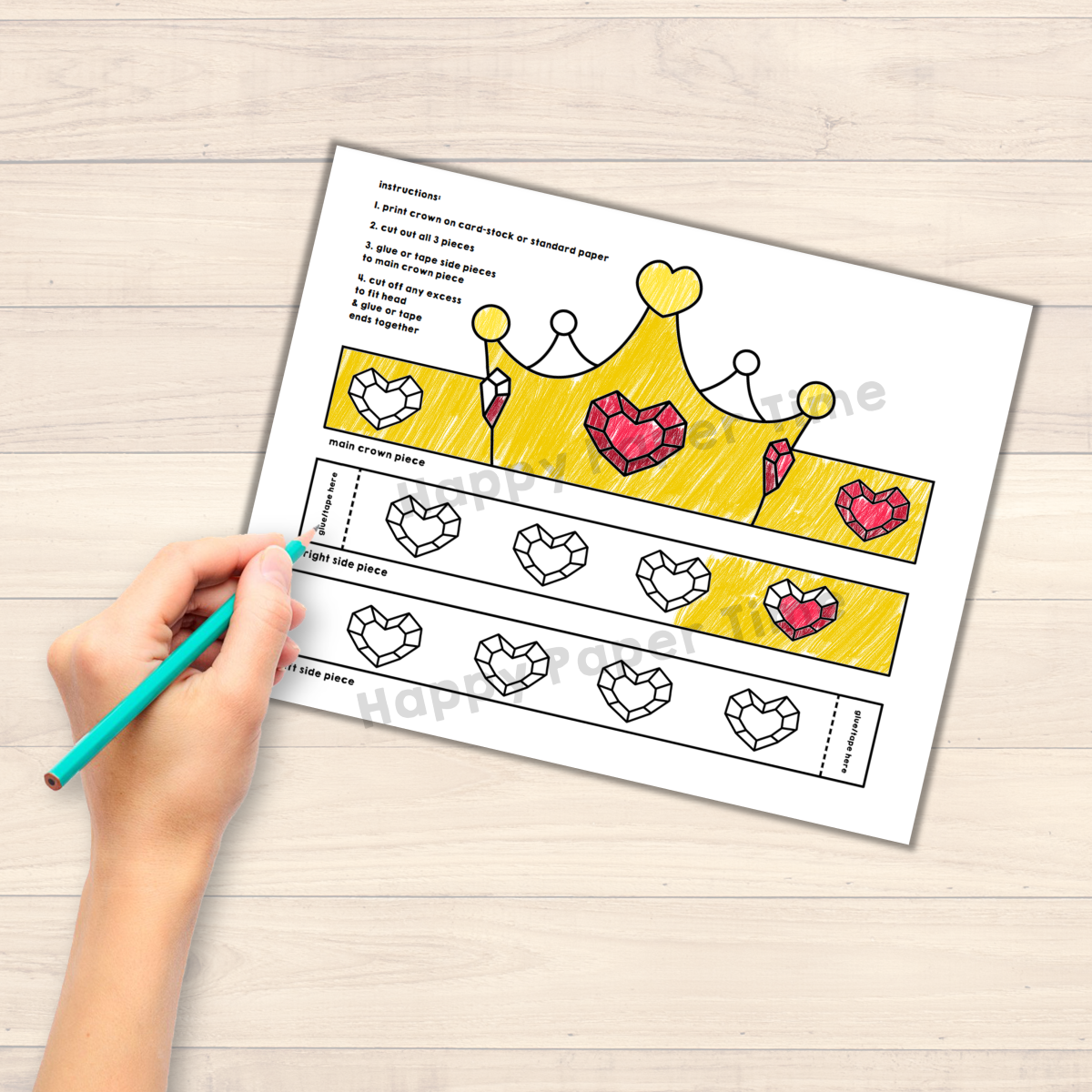 Heart Princess Paper Crowns Printable Coloring Valentine Craft Activity ...