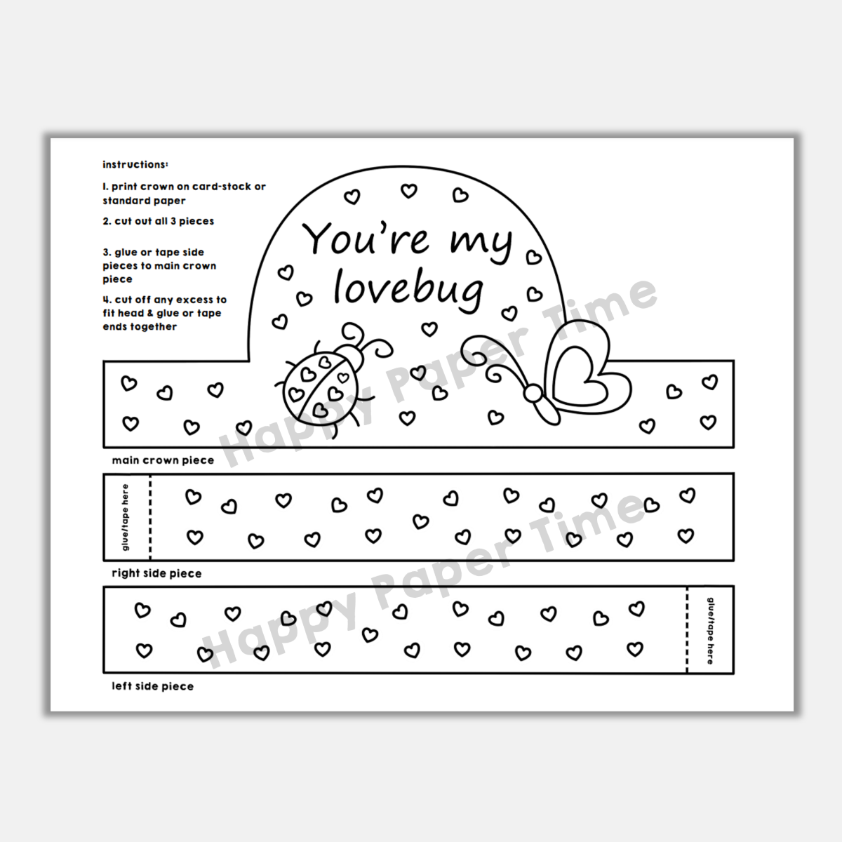 Lovebug Paper Crown Printable Coloring Valentine Craft Activity | Made ...
