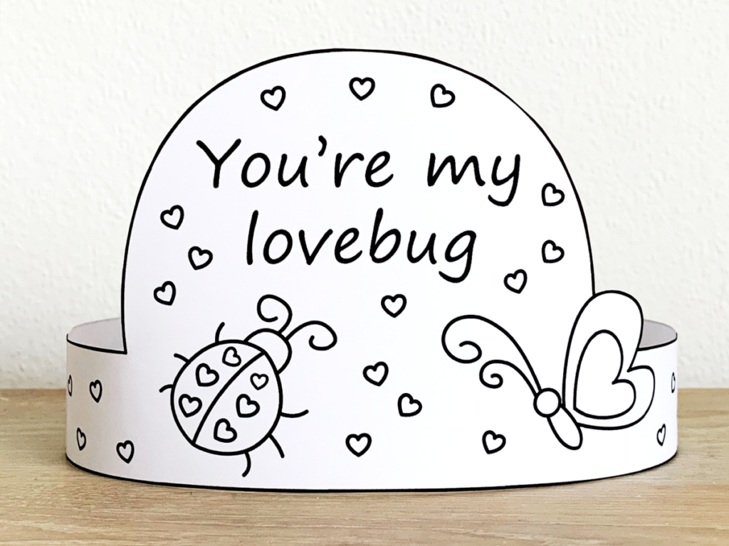 Lovebug Paper Crown Printable Coloring Valentine Craft Activity | Made ...