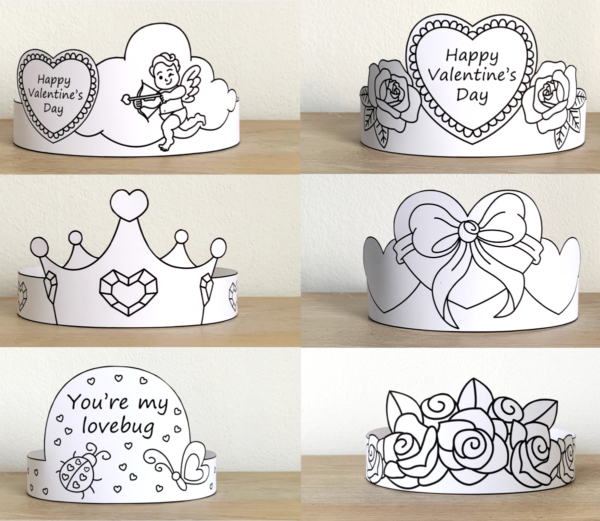 Valentine's Day Paper Hats Crowns Printable Paper Coloring Craft ...
