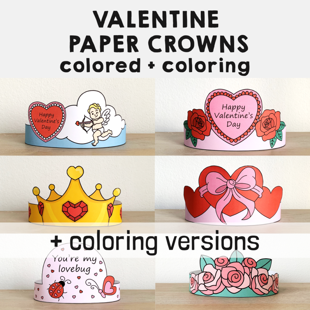 Valentine’s Day Paper Hats Crowns Printable Paper Coloring Craft ...