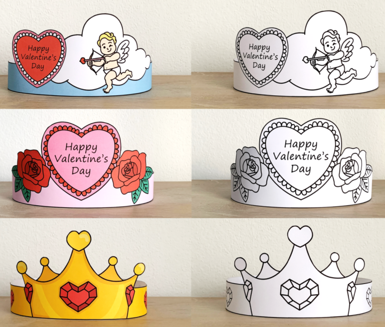 Valentine’s Day Paper Hats Crowns Printable Paper Coloring Craft ...