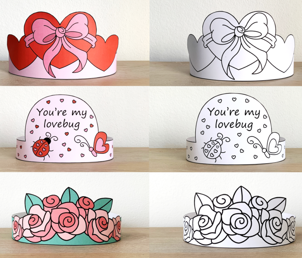 Valentine’s Day Paper Hats Crowns Printable Paper Coloring Craft ...