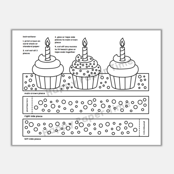 Birthday Cupcakes Paper Crown Printable Coloring Craft Activity | Made ...