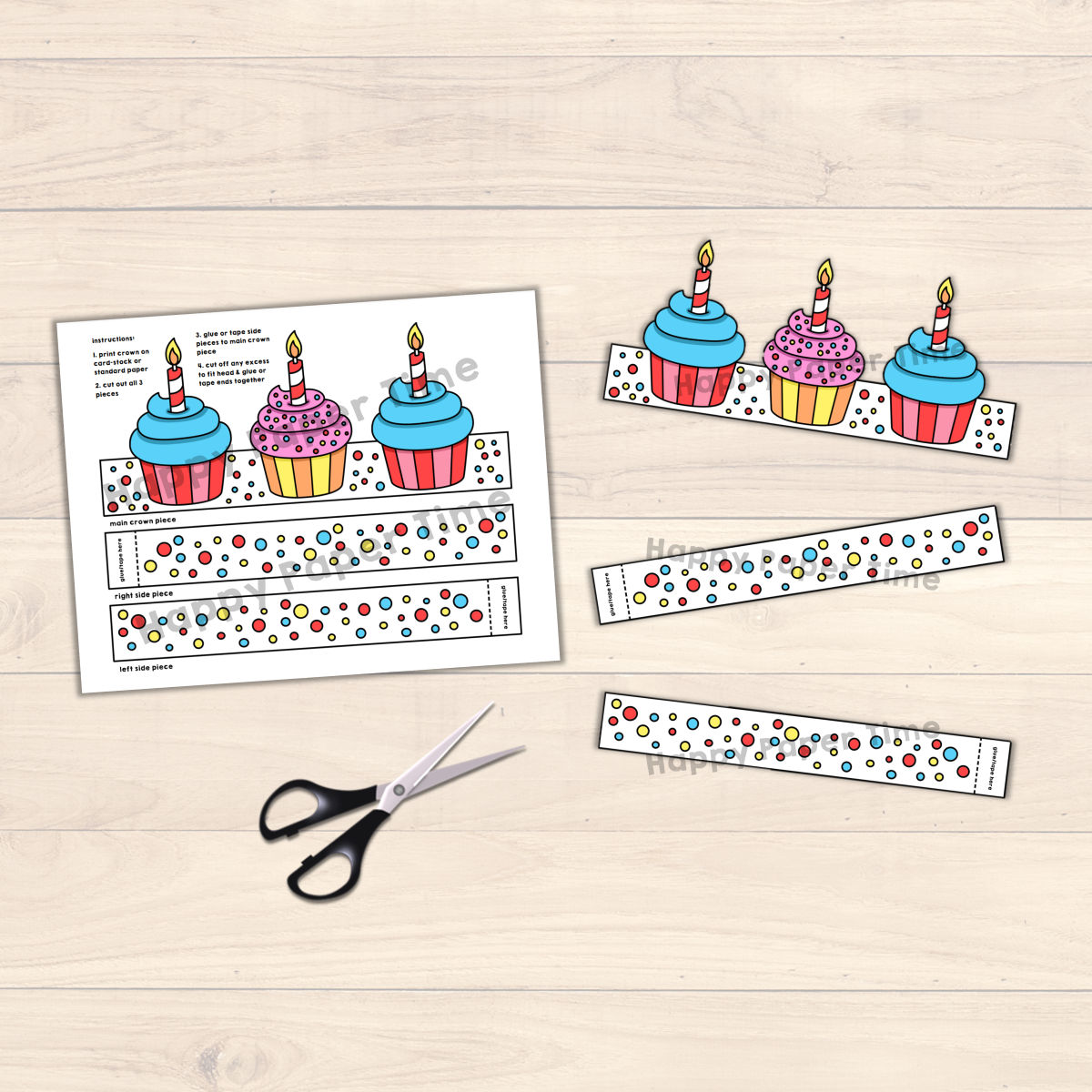 Birthday Cupcakes Paper Crown Printable Costume Craft Activity - Made ...