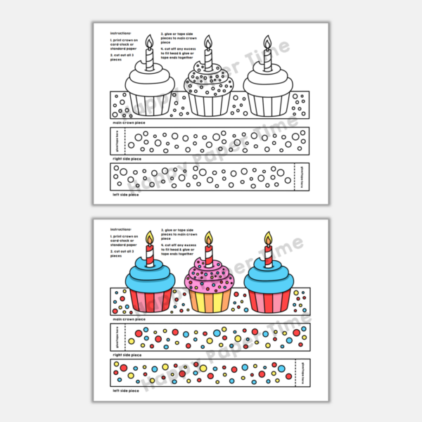 Birthday Cupcakes Paper Crowns Printable Coloring Craft Activity | Made ...