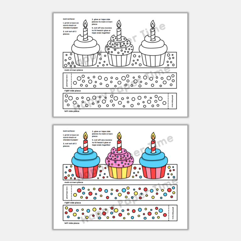 Birthday Cupcakes Paper Crowns Printable Coloring Craft Activity | Made ...