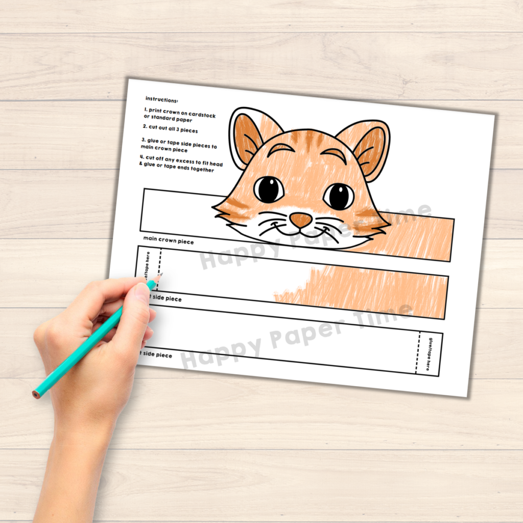 Cat Paper Crown Printable Coloring Pets Animal Craft Activity | Made By ...