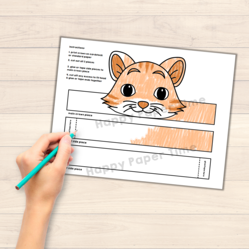 Cat Paper Crown Printable Coloring Pets Animal Craft Activity | Made By ...