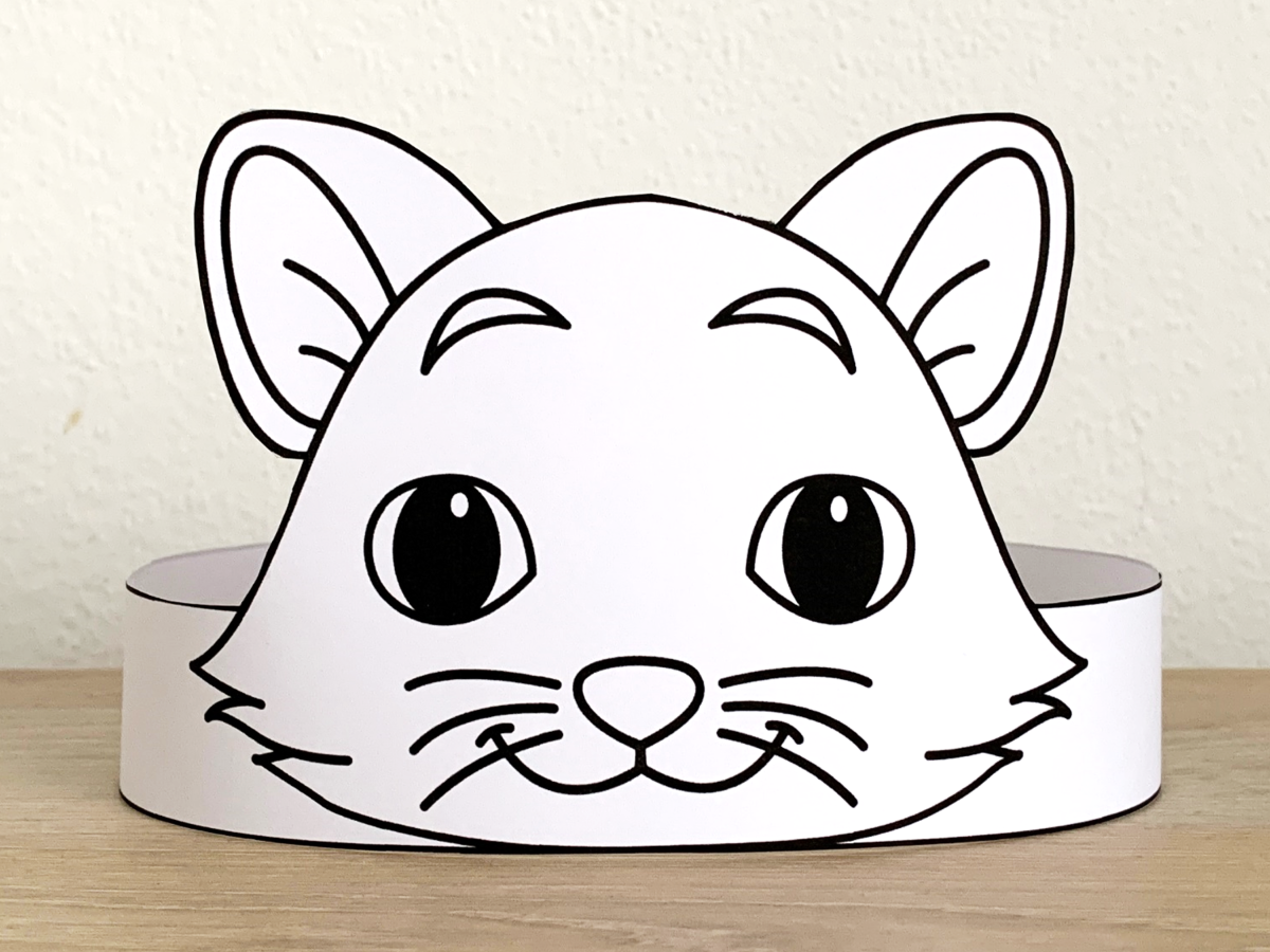 Cat Paper Crown Printable Coloring Pets Animal Craft Activity | Made By ...