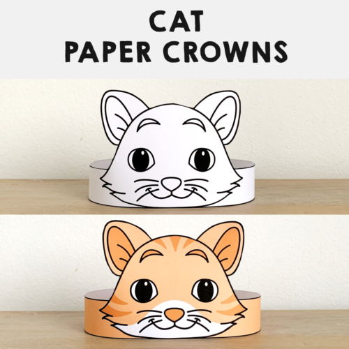 Cat Paper Crowns Printable Coloring Pets Animal Craft Activity - Made ...