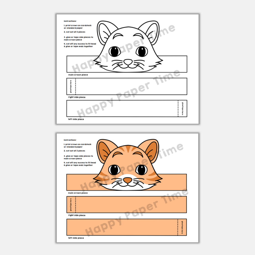 Cat Paper Crowns Printable Coloring Pets Animal Craft Activity - Made ...