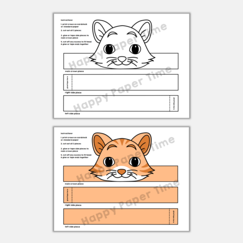 Cat Paper Crowns Printable Coloring Pets Animal Craft Activity | Made ...