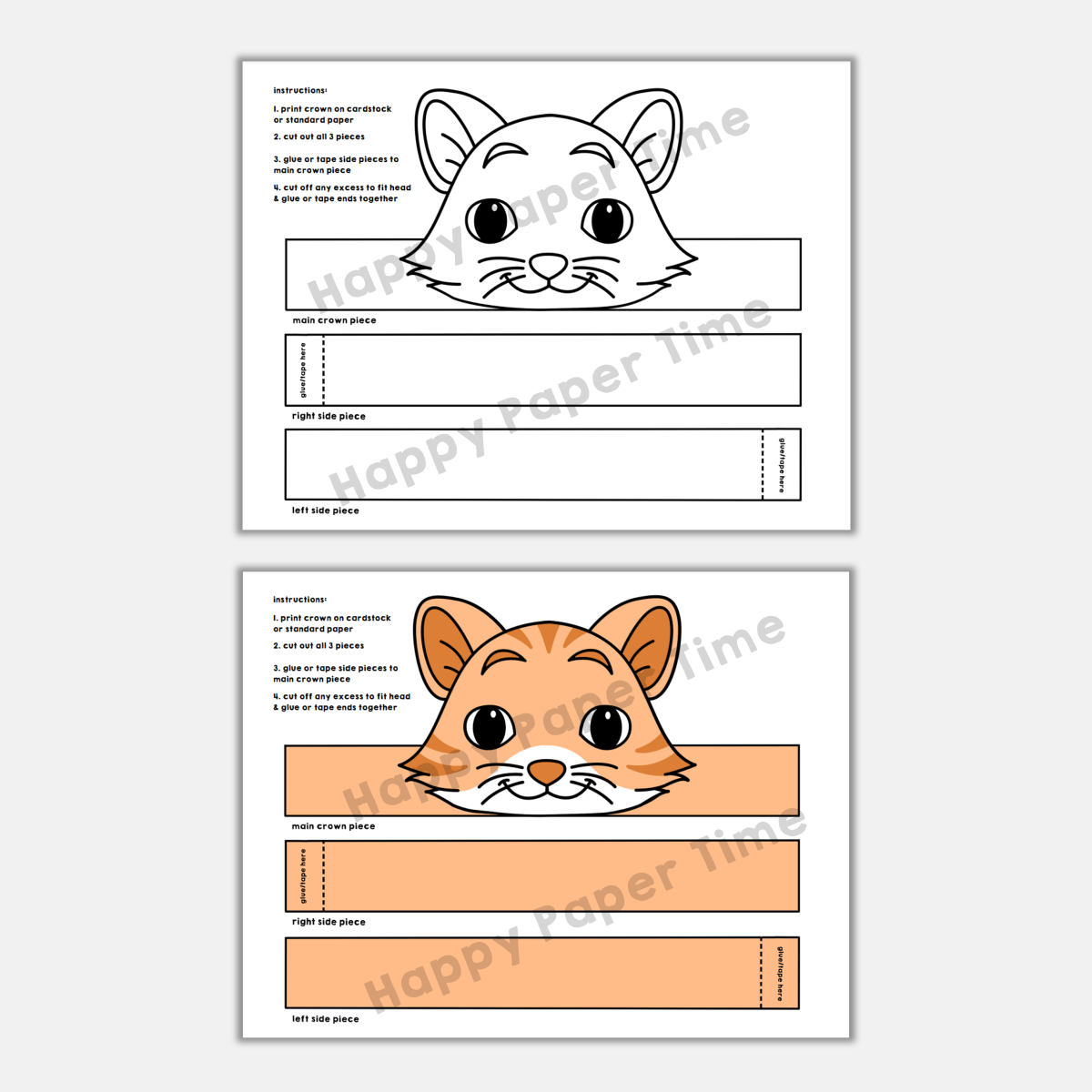 Cat Paper Crowns Printable Coloring Pets Animal Craft Activity | Made ...