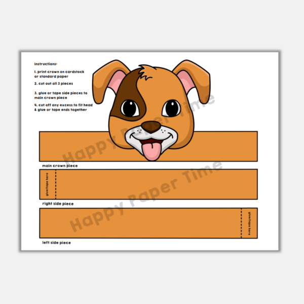 Dog Paper Crown Printable Costume Pets Animal Craft Activity | Made By ...