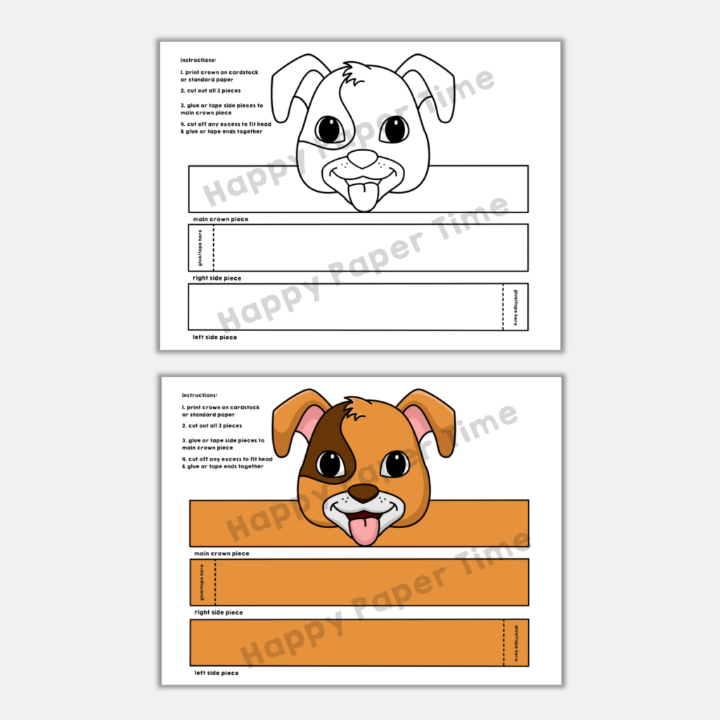 Dog Paper Crowns Printable Coloring Pets Animal Craft Activity - Made ...