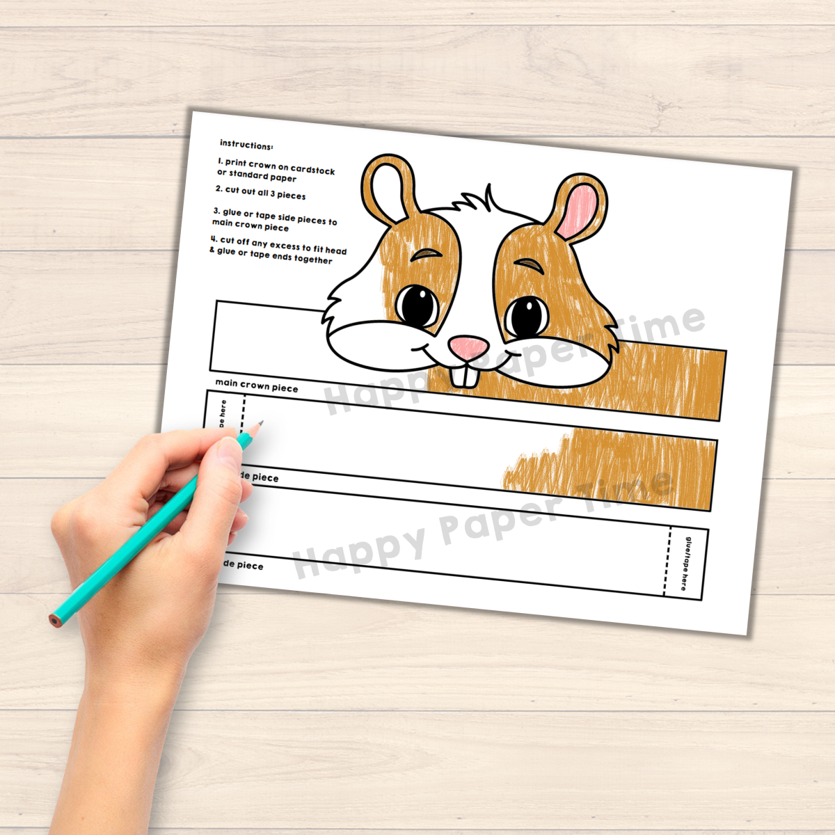 Hamster Paper Crown Printable Coloring Pets Animal Craft Activity ...