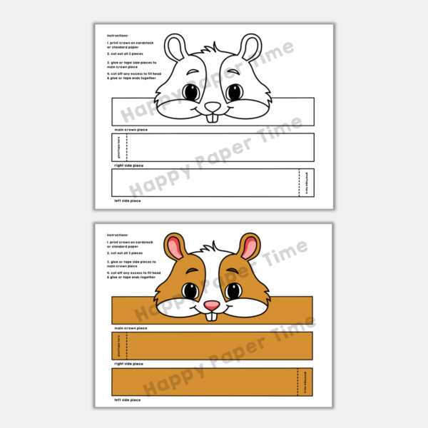 Hamster Paper Crowns Printable Coloring Pets Animal Craft Activity ...