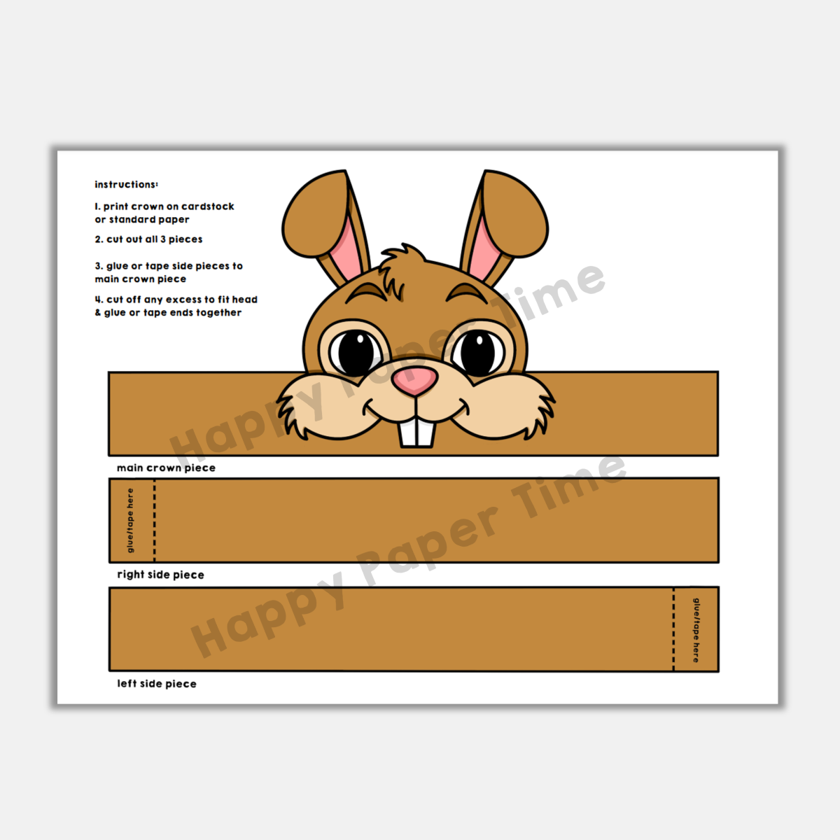 Rabbit Bunny Paper Crown Printable Costume Pets Animal Craft Activity ...