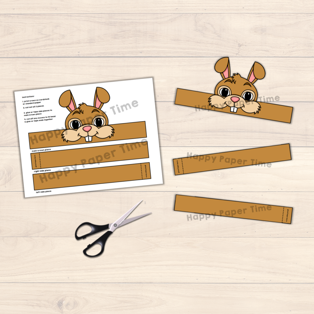 Rabbit Bunny Paper Crowns Printable Coloring Pets Animal Craft Activity ...