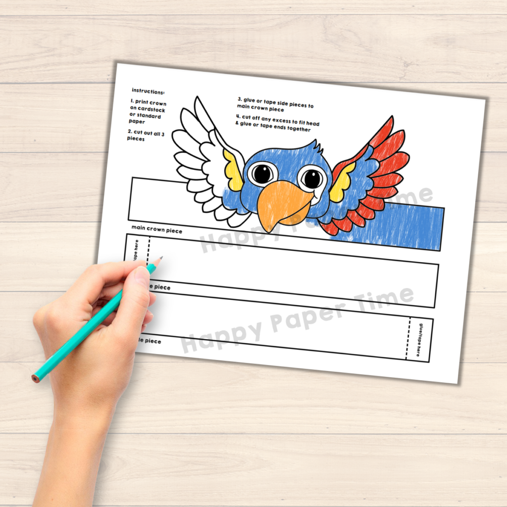 Parrot Bird Paper Crown Printable Coloring Pets Animal Craft Activity ...