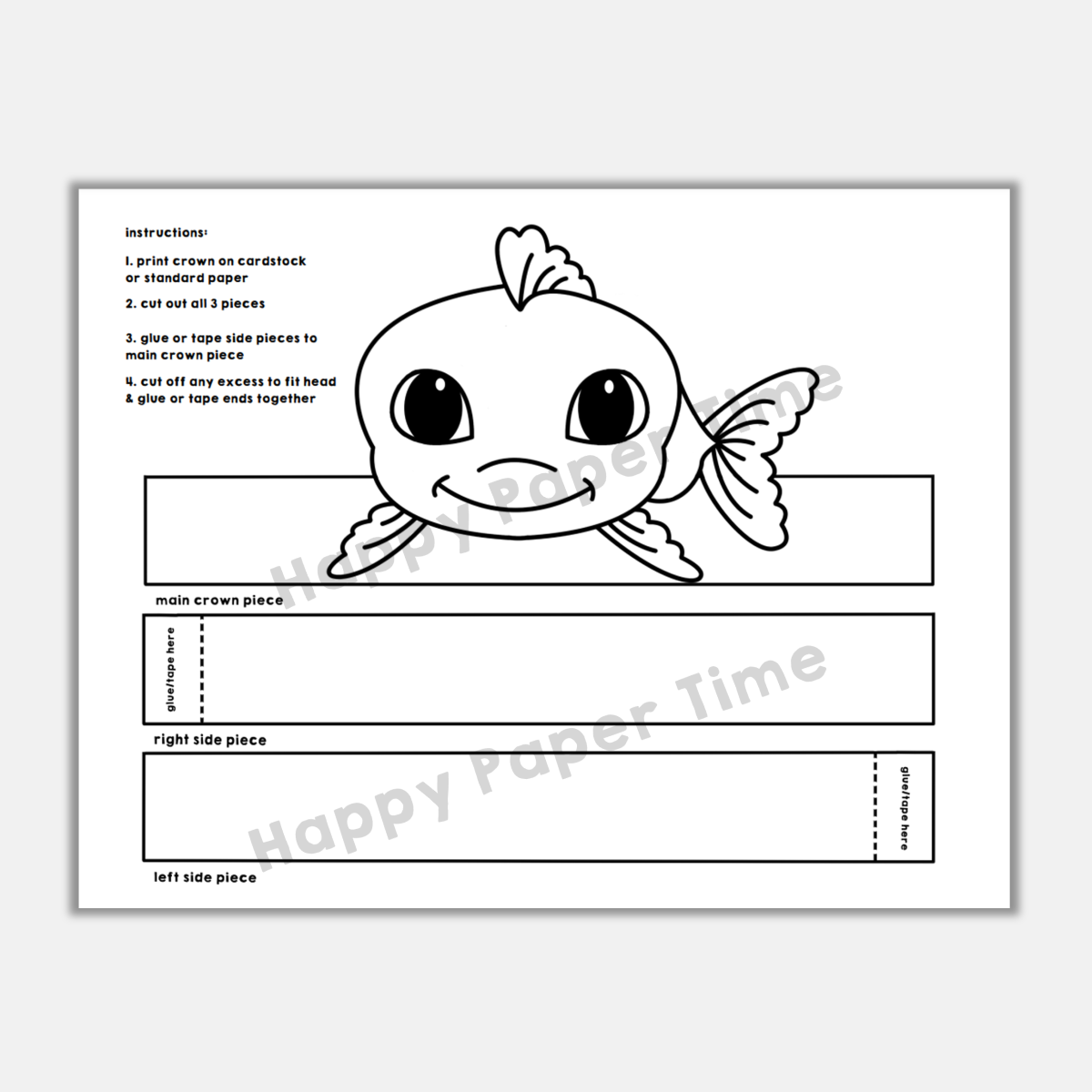 Goldfish Paper Crown Printable Coloring Pets Animal Craft Activity ...