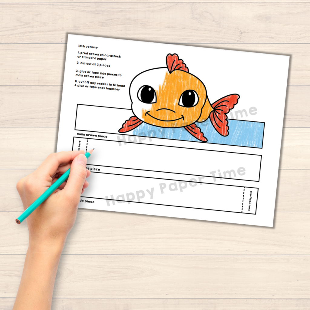 Goldfish Paper Crown Printable Coloring Pets Animal Craft Activity ...