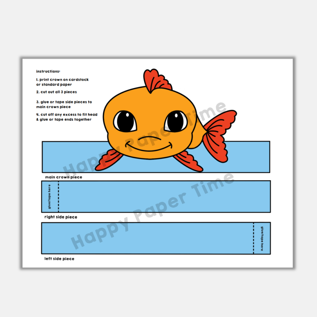 Goldfish Paper Crown Printable Costume Pets Animal Craft Activity ...
