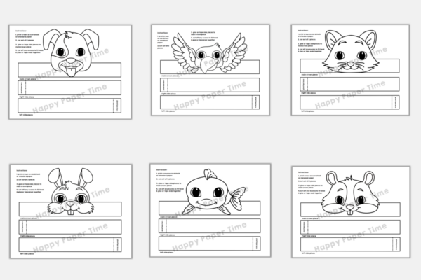 Pets Animals Paper Hats Crowns Printable Paper Coloring Craft Activity ...